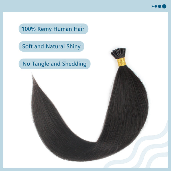 Yaki Straight I Tip Hair Extensions Natural Black | AmazingBeautyHair