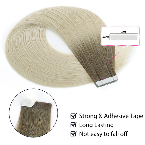 Virgin Tape in Hair Extensions Ombre Color T16A/60A# | AmazingBeautyHair
